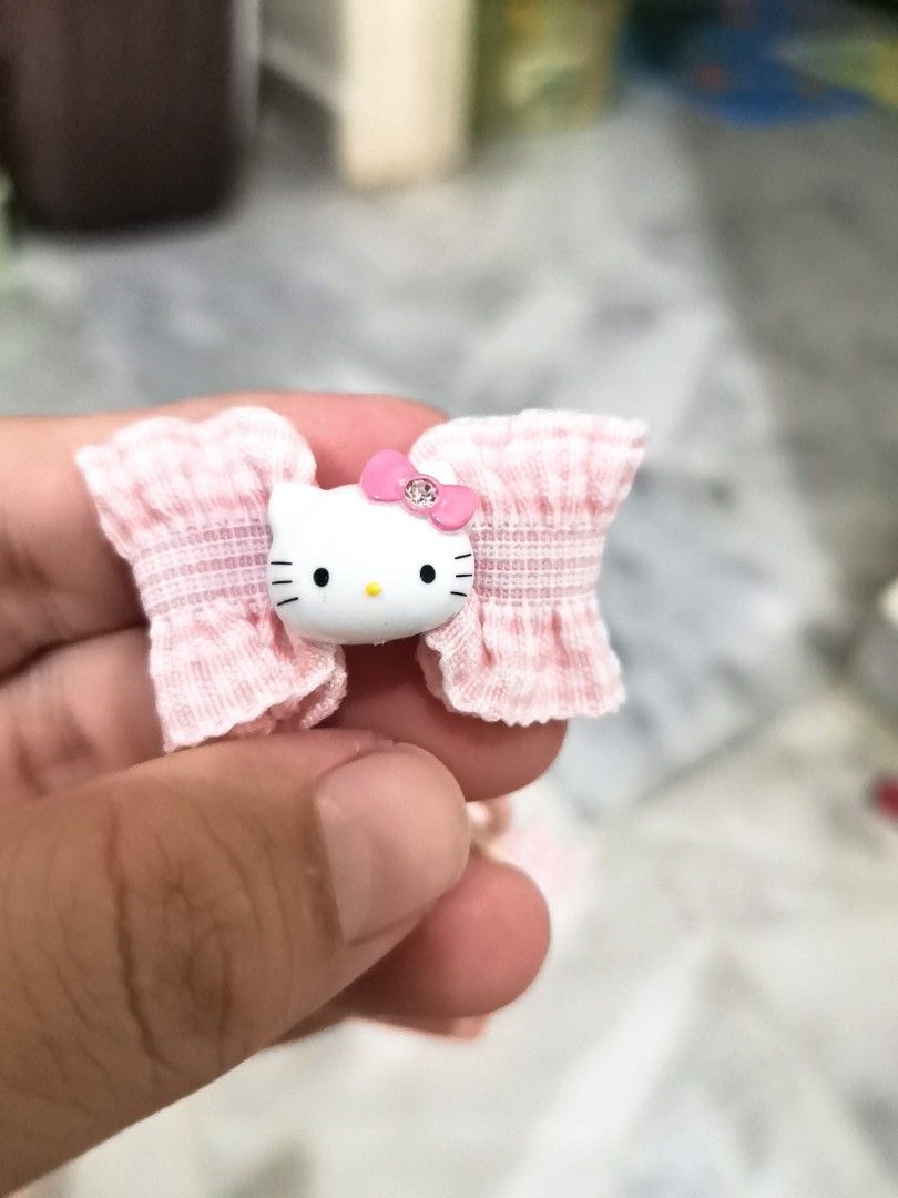Hello Kitty pink ribbon bow kid hair tie set, Women's Fashion, Watches ...