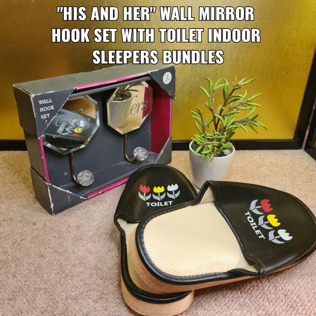 "HIS AND HER" WALL MIRROR HOOK SET WITH TOILET INDOOR SLEEPERS BUNDLES ...