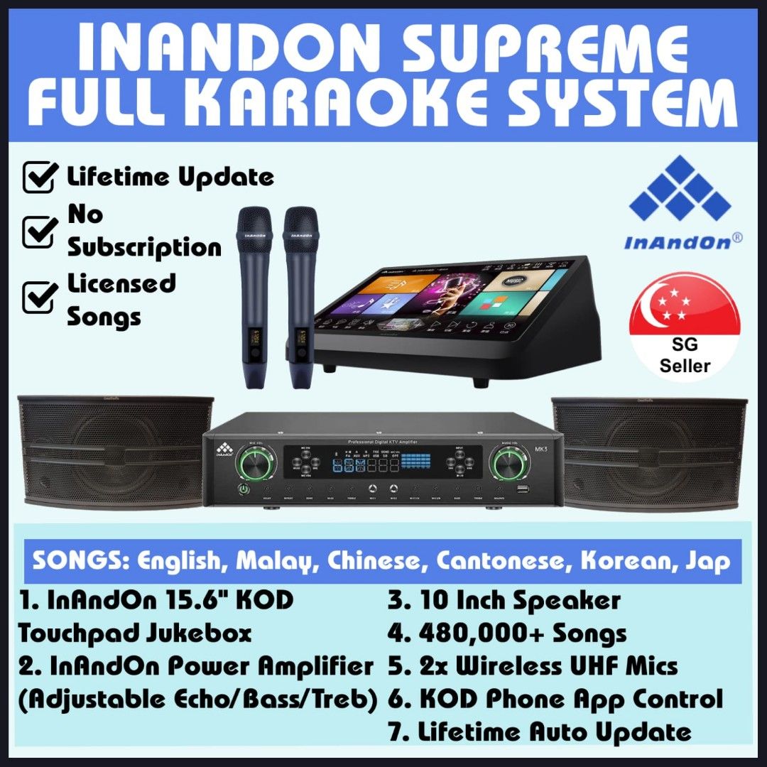 INANDON SUPREME FULL KARAOKE SYSTEM WITH INANDON AMPLIFIER, 2X WIRELESS ...