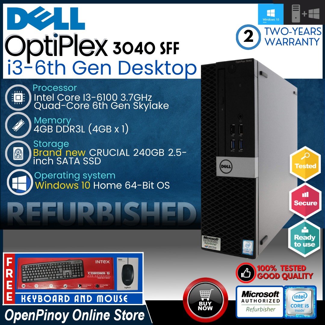 Intel Core CORE i3-6100 3.7GHz Processor with Dell OptiPlex 3040 SFF ...