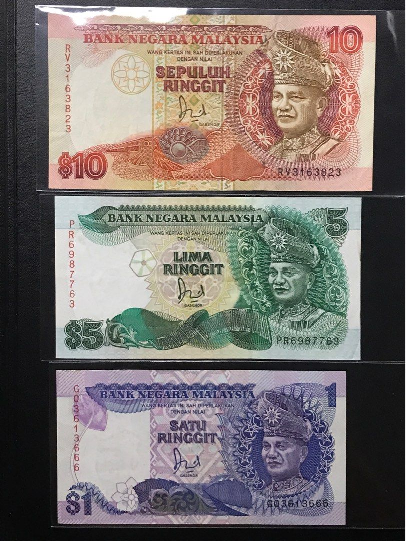 Malaysia Set RM10 RM5 RM1 Jaffar Hussein 6th series duit lama banknotes ...