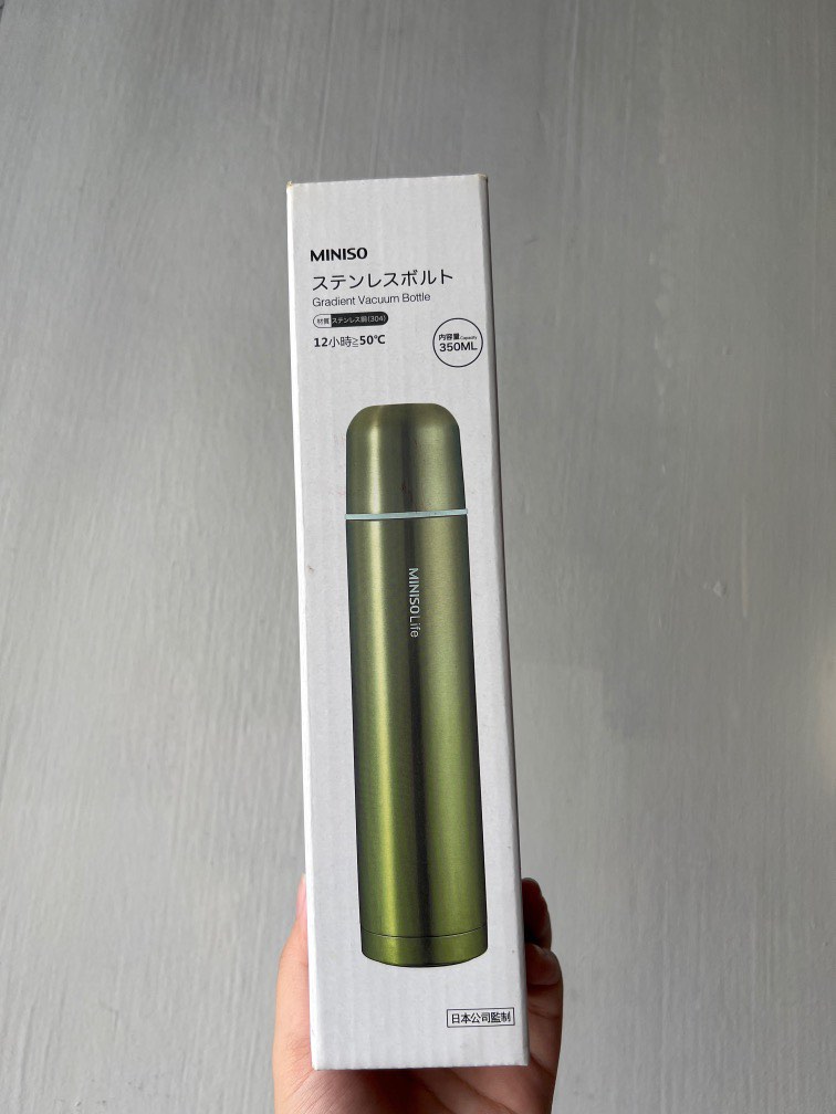 Miniso Olive Green Thermal Flask 350ml, Furniture & Home Living ...