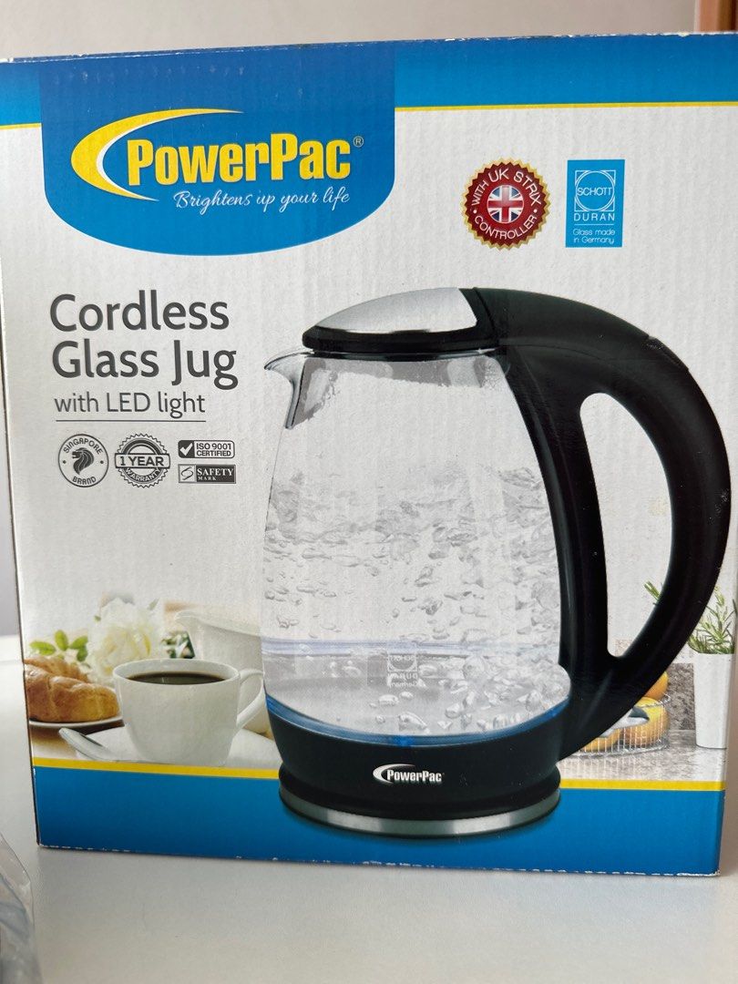 PowerPac Cordless Glass Jug with LED light, TV & Home Appliances ...