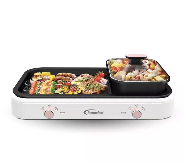 PowerPac Steamboat with BBQ Grill, 2 in 1 Multi Cooker with Non-stick ...