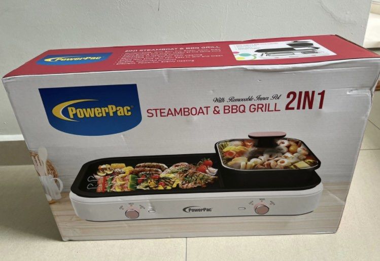 PowerPac Steamboat with BBQ Grill, 2 in 1 Multi Cooker with Non-stick ...