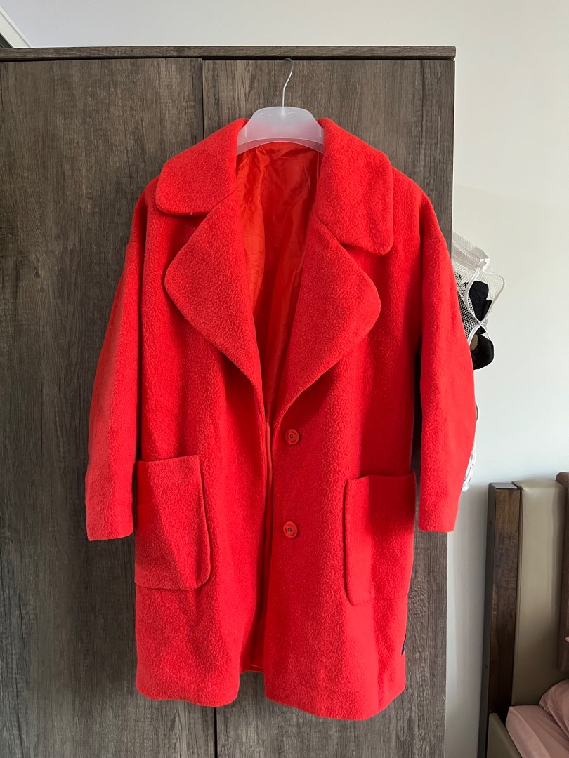Red Coat, Women's Fashion, Coats, Jackets and Outerwear on Carousell
