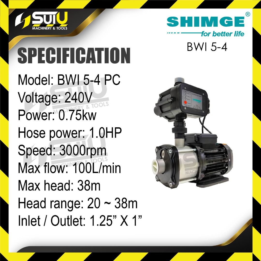 SHIMGE BWI 5-4 PC 1.0HP Stainless Steel Horizontal Multi-Stage ...