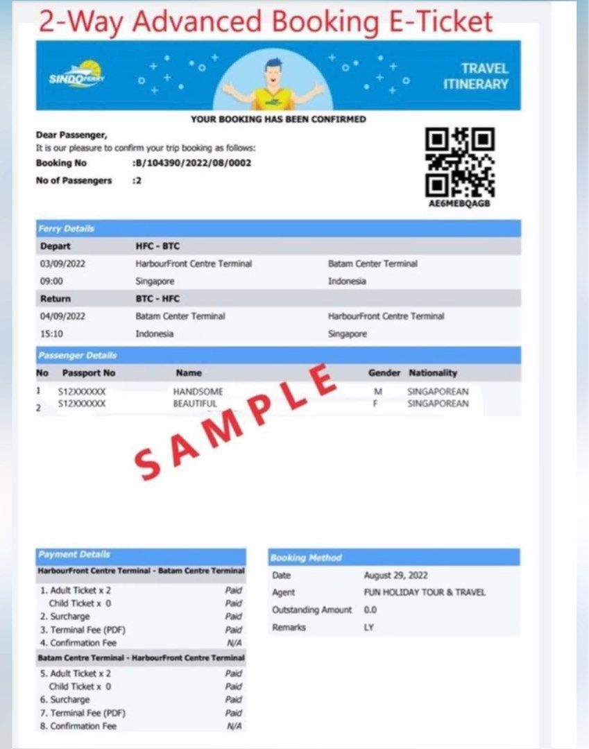 Sindo ferry 2way ticket batam, Tickets & Vouchers, Local Attractions & Transport on Carousell