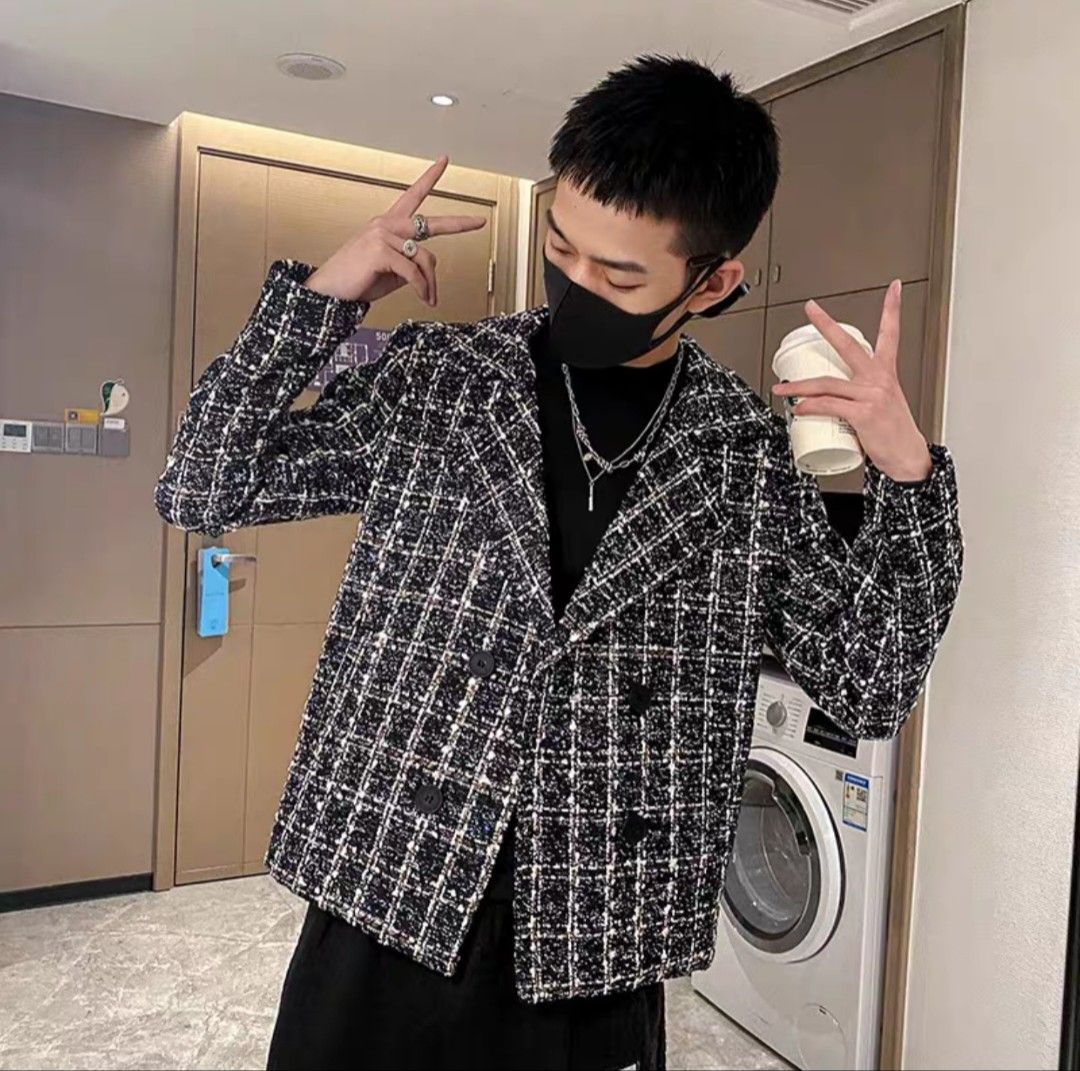 Stylist black checkered jacket, Men's Fashion, Coats, Jackets and ...