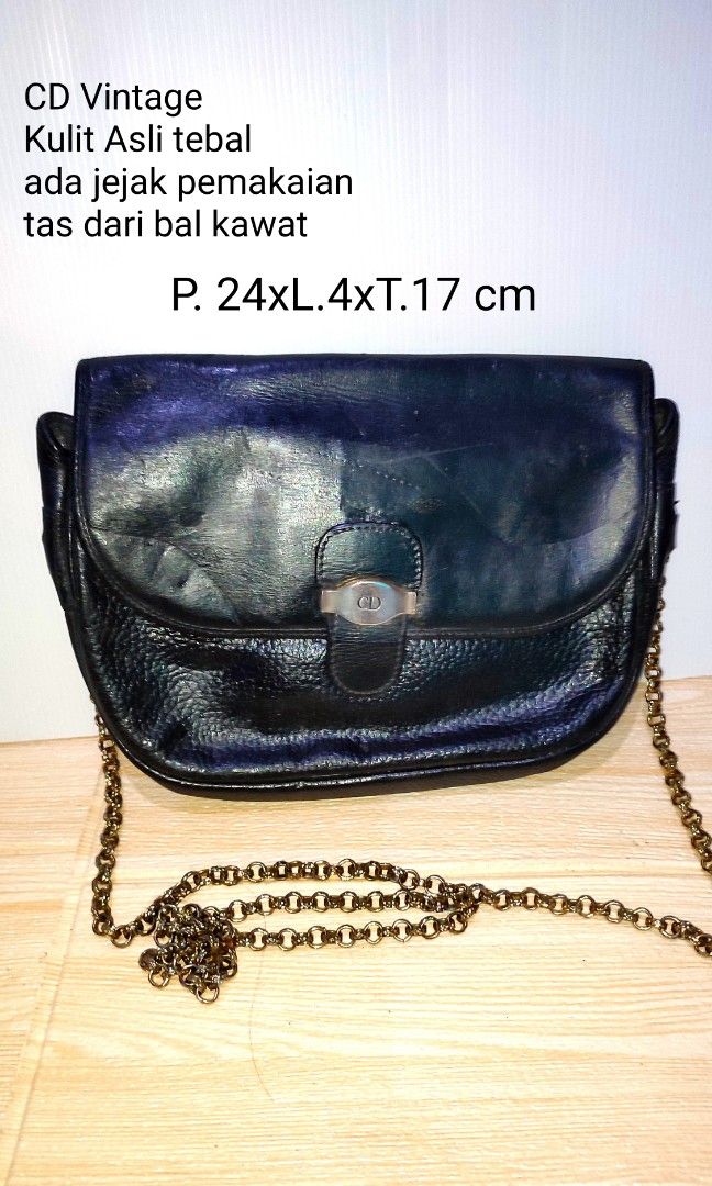 Tas CD Vintage kulit asli second bekas seken, Fesyen Wanita, Tas & Dompet di Carousell