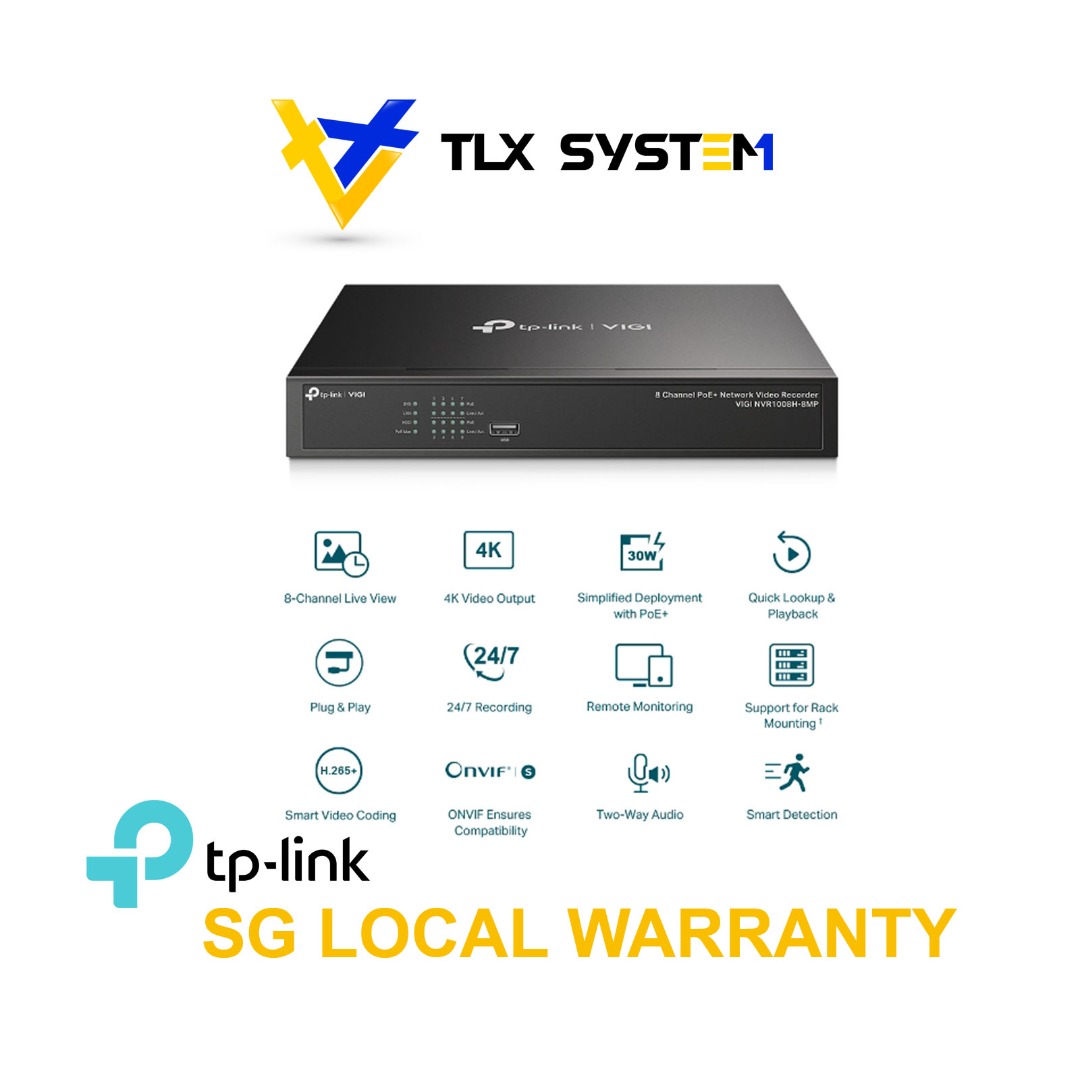 TP-Link VIGI NVR1008H-8MP 8 Channel Network Video Recorder with 8-Port ...