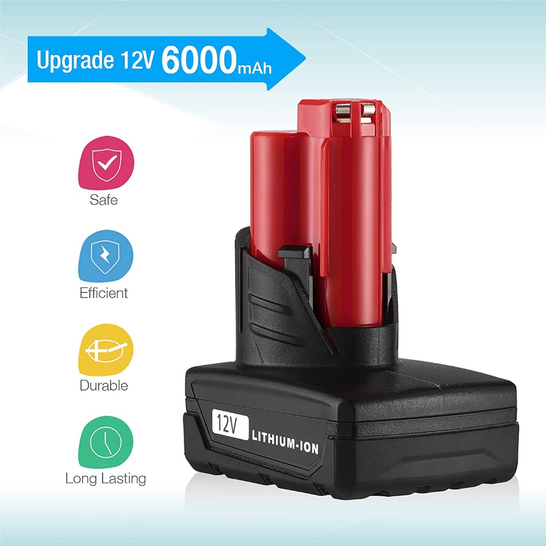 Upgraded 12V 6000mAh Lithium-ion M12 Battery Replacement for Milwaukee ...