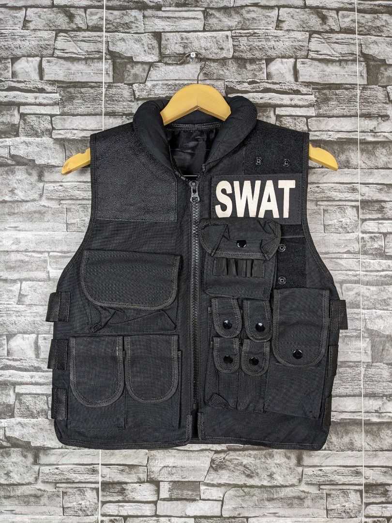 Vintage Swat Vest Sleeveless Uniform Fit Stylish Work Wear Black Army ...