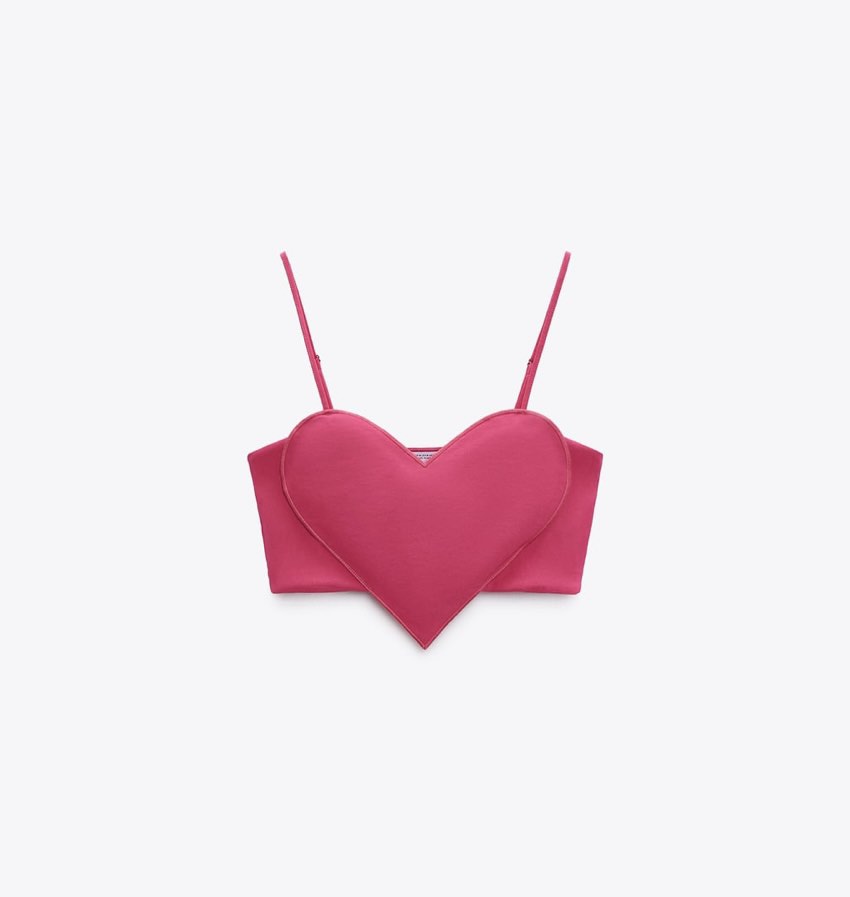 Zara corsetry pink heart cropped top, Women's Fashion, Tops, Others ...