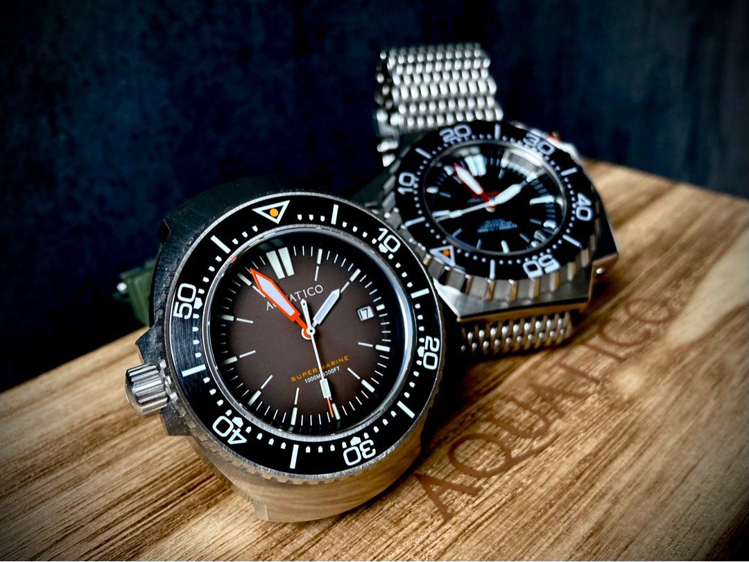 Aquatico SUPER MARINE 1000m DIVE Divers WATCH on Vulcanized Isofrane ...