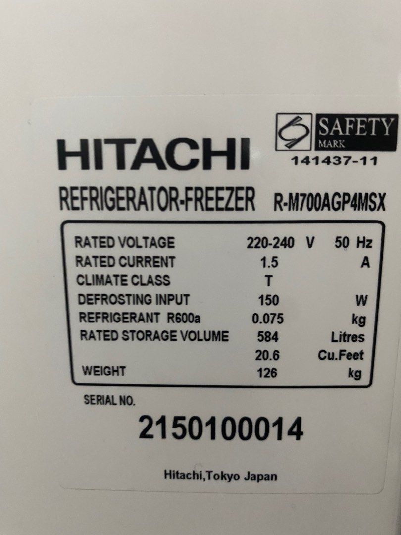 Black Hitachi 3Ticks 3Doors Inverter x Dual Fan Cooling Side by Side ...