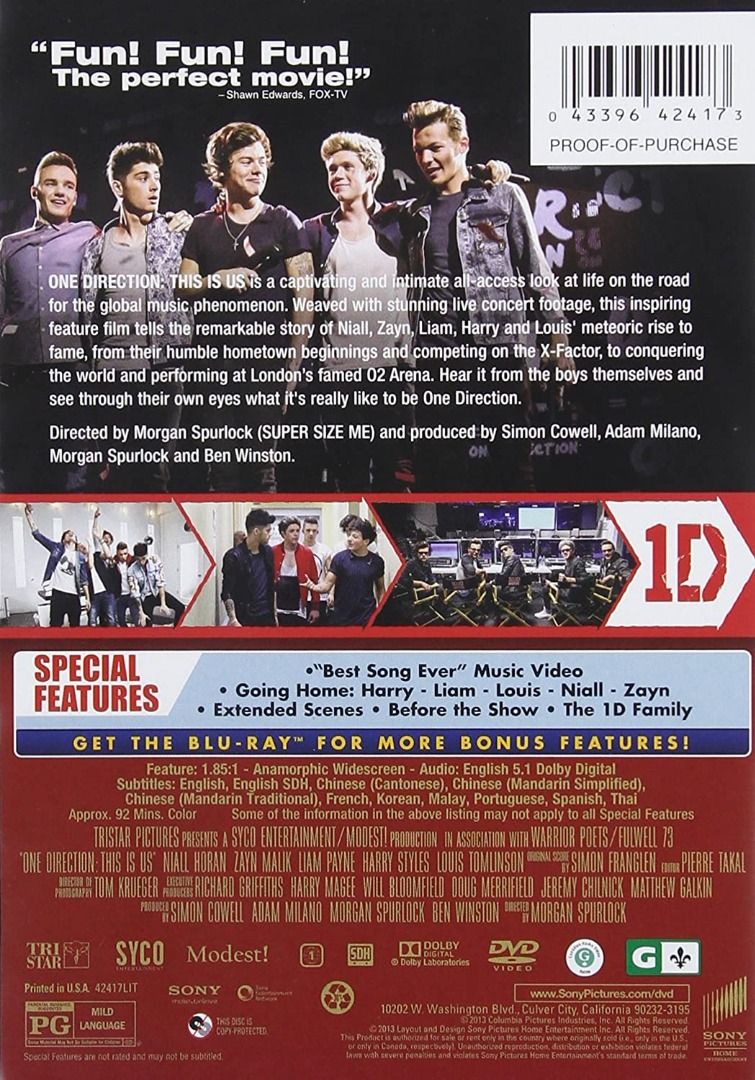 Blu-Ray/DVD Two Disc Combo: ONE DIRECTION: THIS IS US, Hobbies & Toys ...