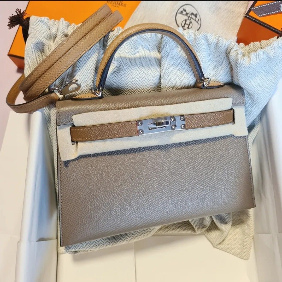 Brand New Hermes Mini Kelly II in Tricolor Etoupe / Sesame / Alezan ...