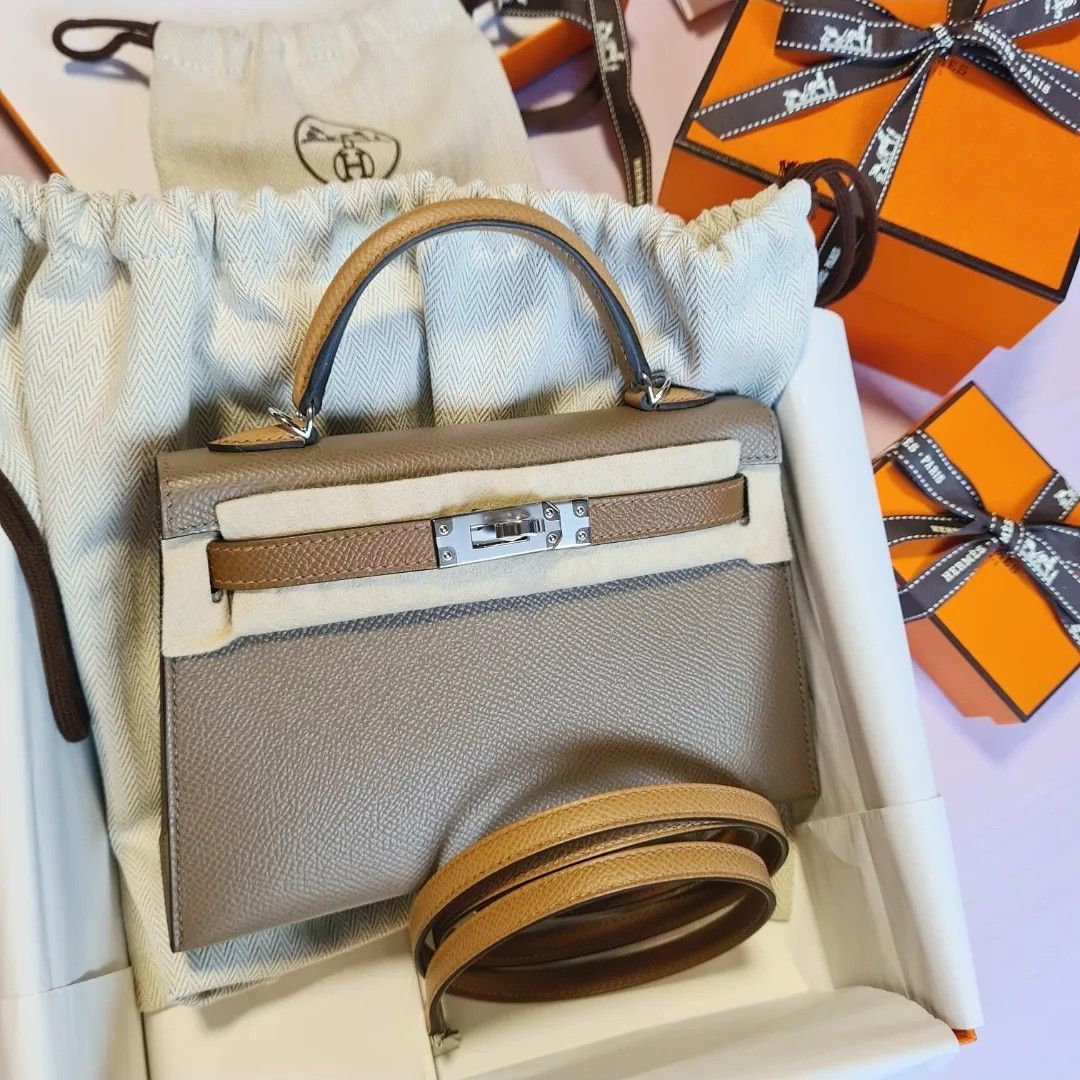 Brand New Hermes Mini Kelly II in Tricolor Etoupe / Sesame / Alezan ...