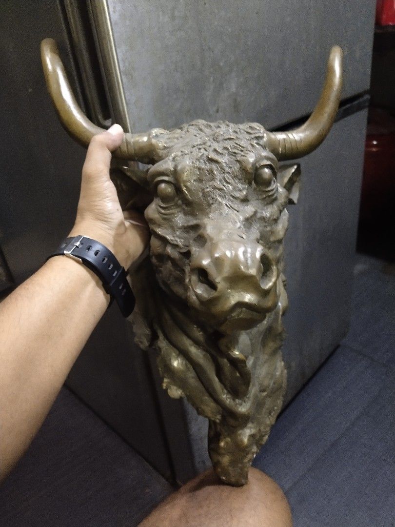 Brass wall mounted bull head display on Carousell