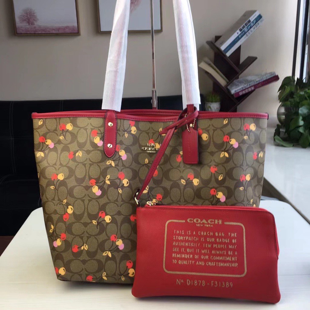 Coach Reversible City Tote Bag in Signature Canvas with Cherry Priy ...