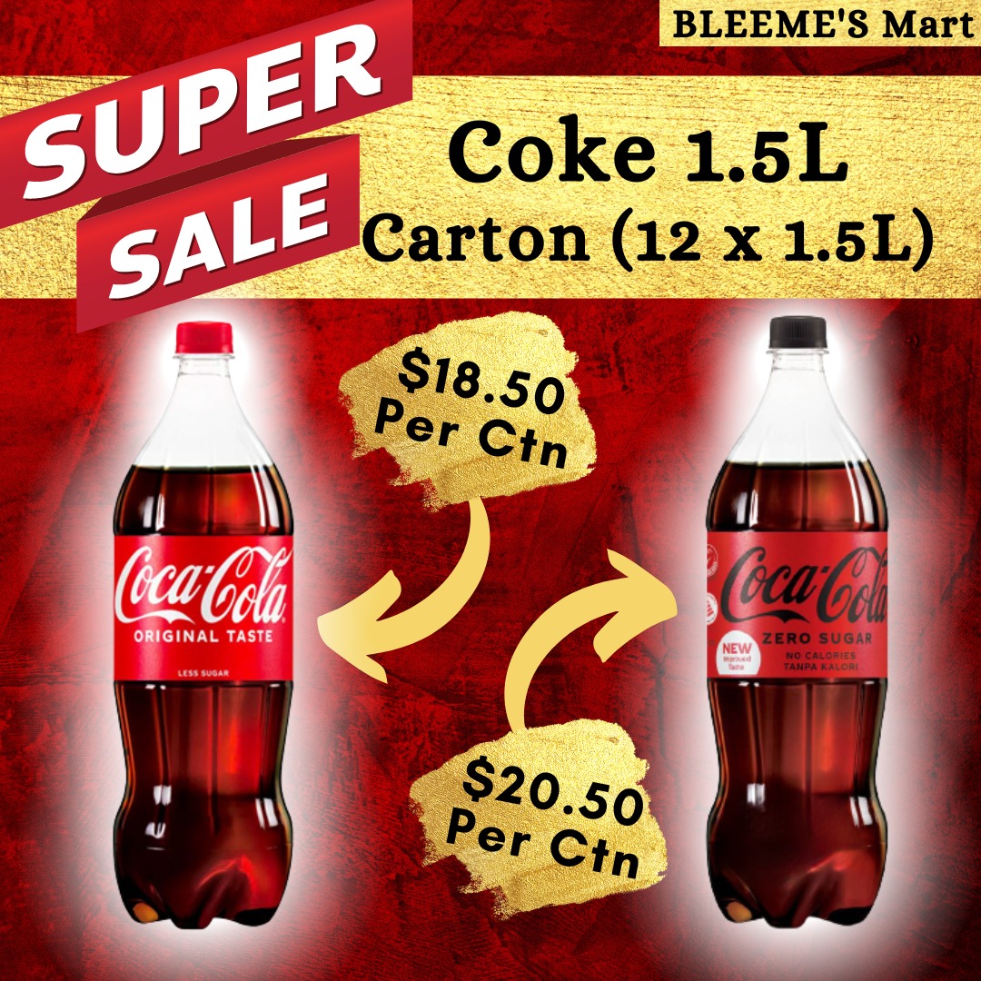 Coke - Coca Cola Carton (12 x 1.5L), Food & Drinks, Beverages on Carousell