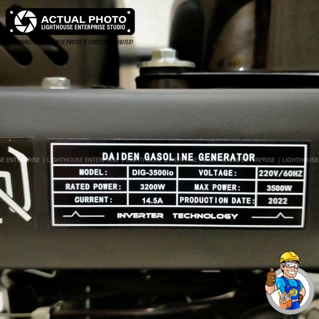 DAIDEN 3500W 4-Stroke Open Type Portable Gasoline Inverter Generator ...