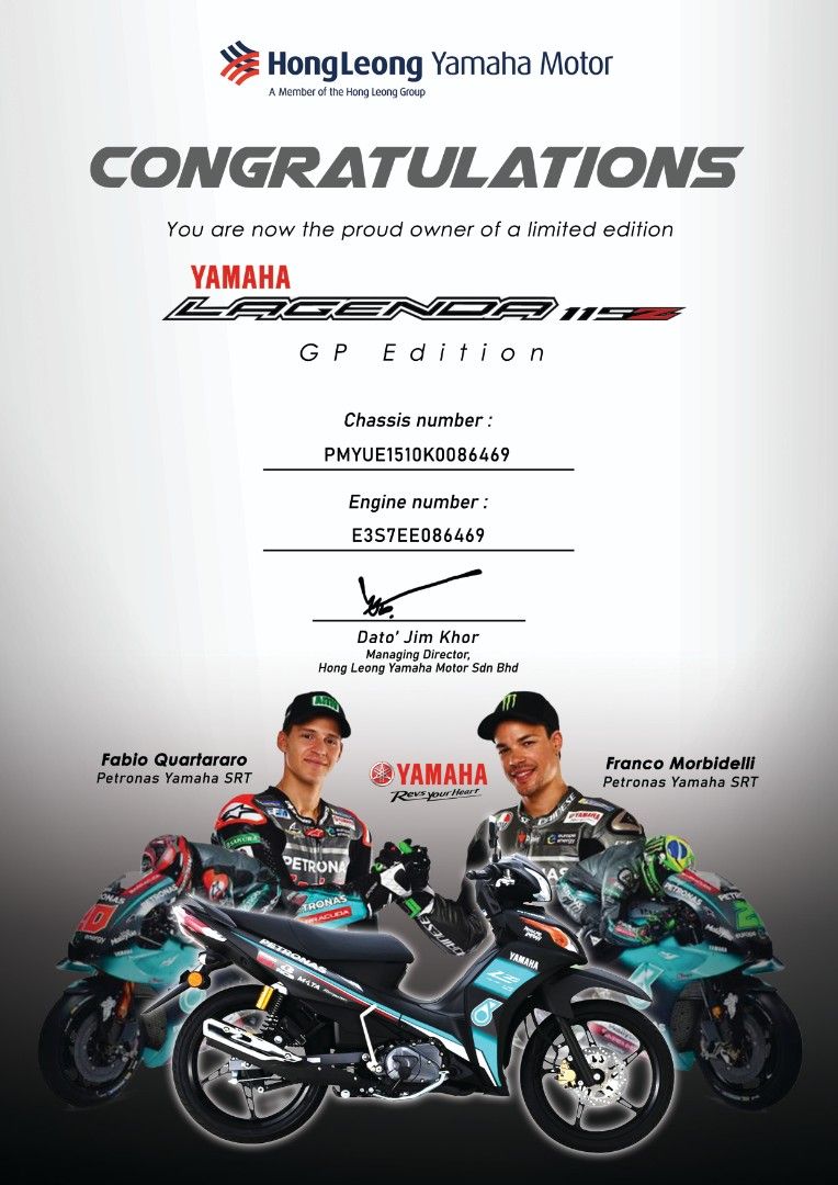 Design Sijil Motorsikal Ysuku/125ZR/ Benelli RFS/Lagenda/Ysuku Version ...