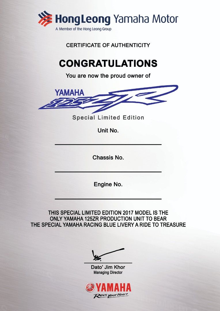 Design Sijil Motorsikal Ysuku/125ZR/ Benelli RFS/Lagenda/Ysuku Version ...