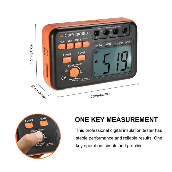 Digital Insulation Resistance Tester 1000V Megger Test DC AC 2000m Ohm ...