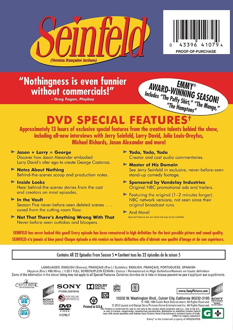 DVD: Seinfeld: Season 5 (4 DVD Box Set), Hobbies & Toys, Music & Media ...