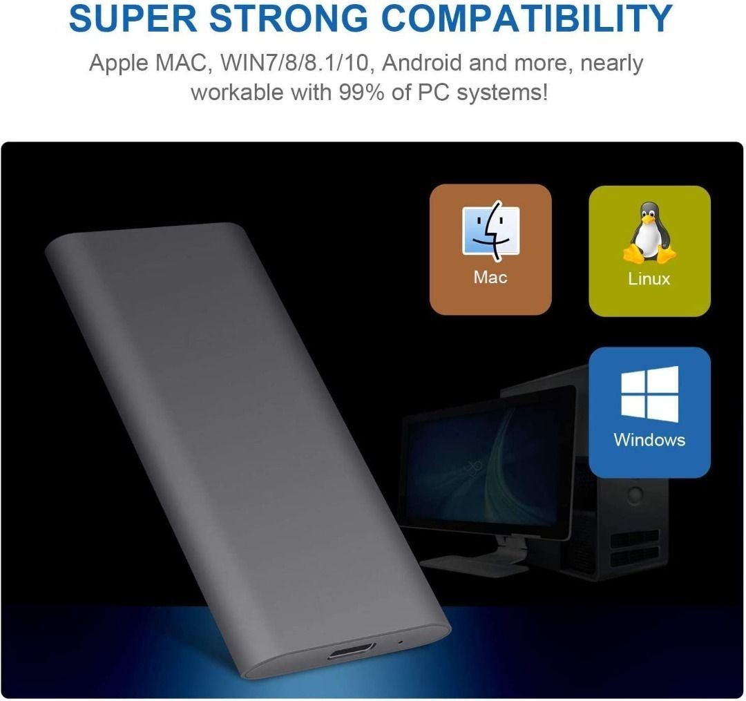 External Hard Drive 2TB HDD Type-C USB 3.1 Portable HardDrive 2000GB ...