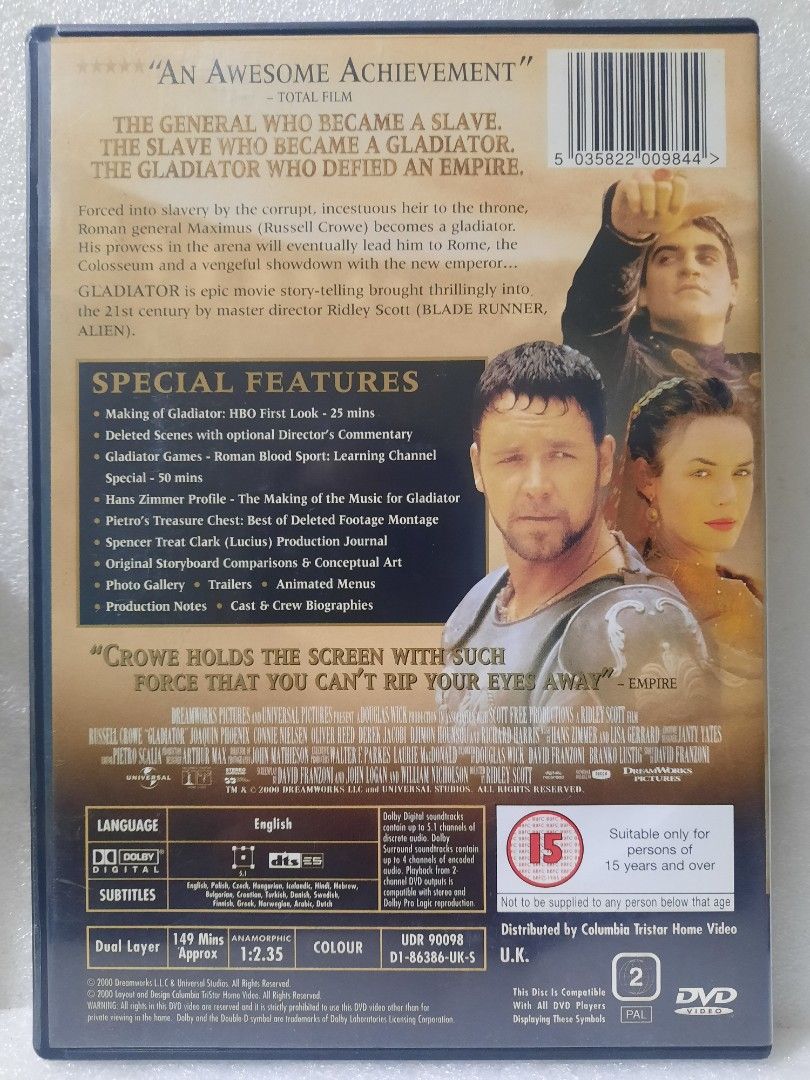 GLADIATOR [SPECTACULAR 2-DISC DVD], Hobbies & Toys, Music & Media, CDs ...