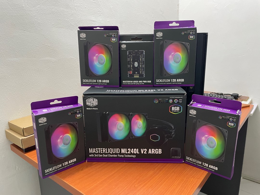 Matx pc case with cooler master aio fans and hub, Computers & Tech ...