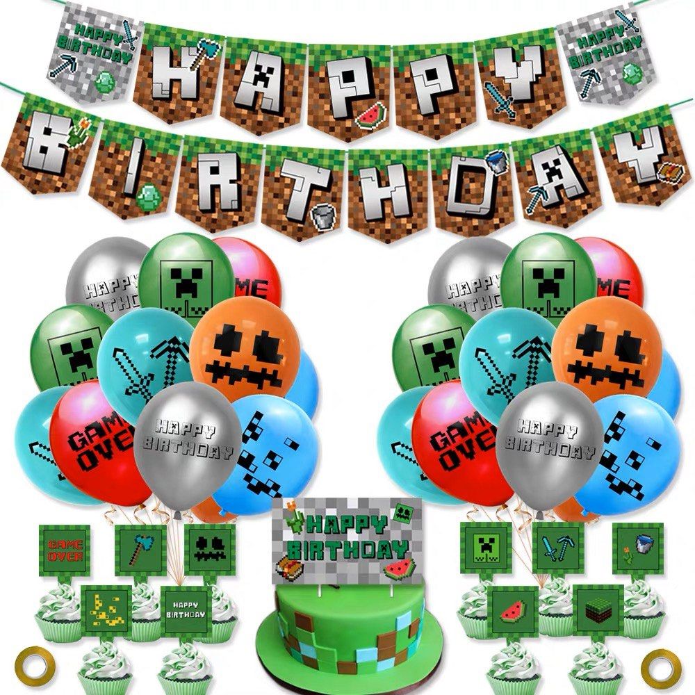 Minecraft game theme birthday balloon decoration set with banner and ...