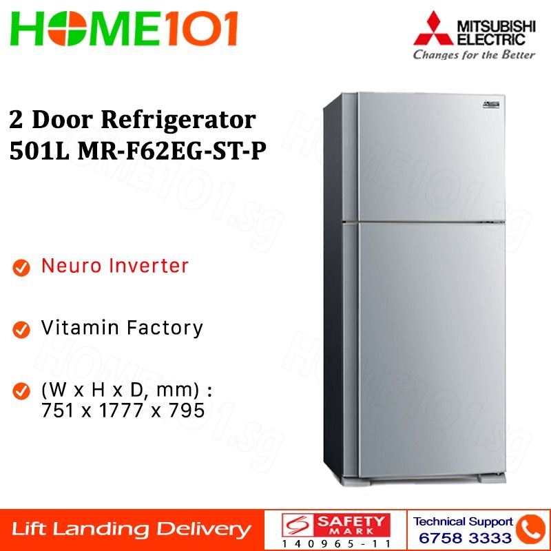 Mitsubishi 2 Door Refrigerator 501L MR-F62EG, TV & Home Appliances, Kitchen Appliances ...