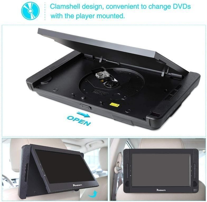 NAVISKAUTO 10.1" Dual Screen Portable DVD Player for Kids with 5-Hour ...