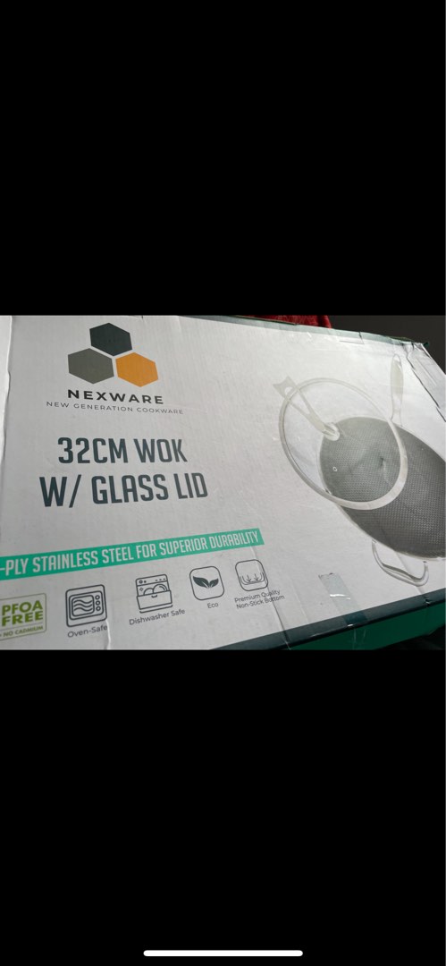 Nexware tri ply full honeycomb wok with glass lid, Furniture & Home ...