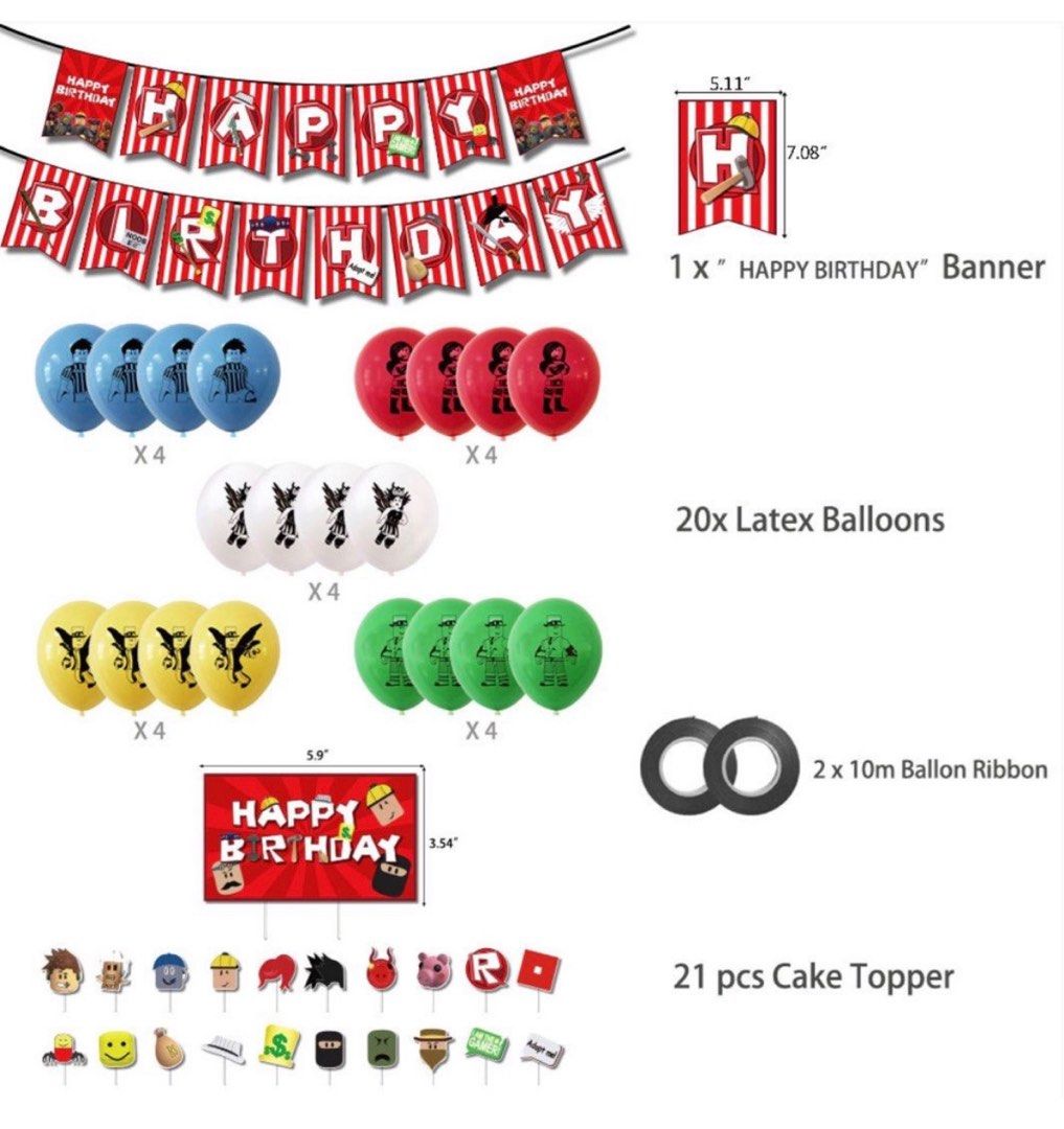 Roblox game theme birthday balloon decoration set with banner and cake ...
