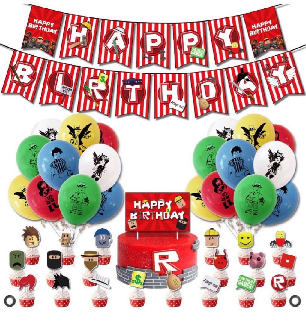 Roblox game theme birthday balloon decoration set with banner and cake ...