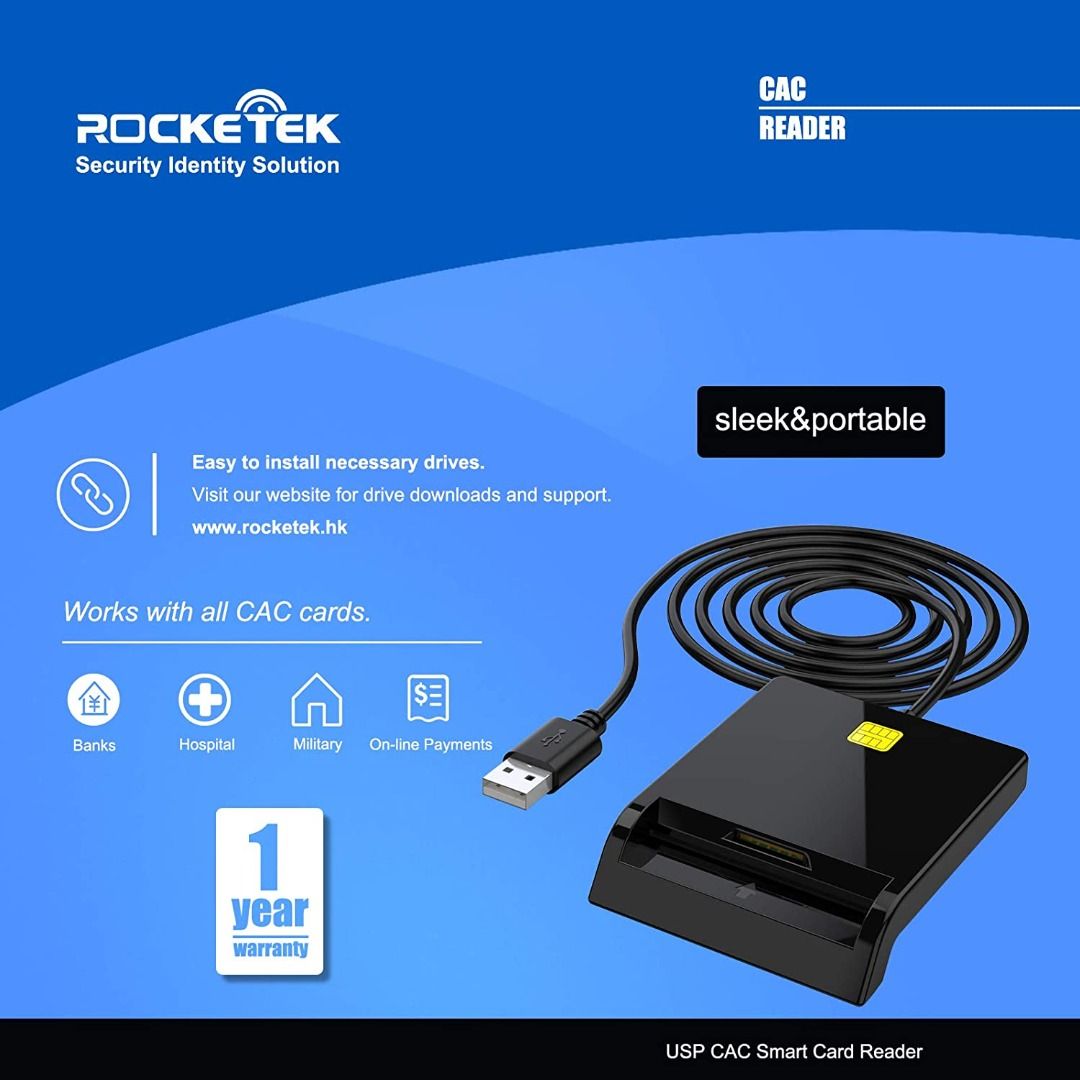 Rocketek CAC Smart Card Reader&SIM Card Reader - DOD Military USB Common Access Card Reader ...