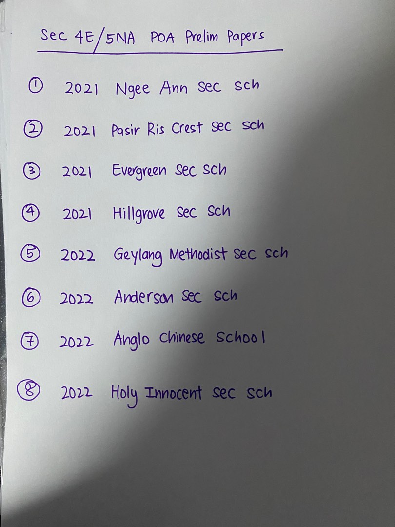 Sec 4E/5NA POA Past Years School Papers, Hobbies & Toys, Books & Magazines, Assessment Books on ...
