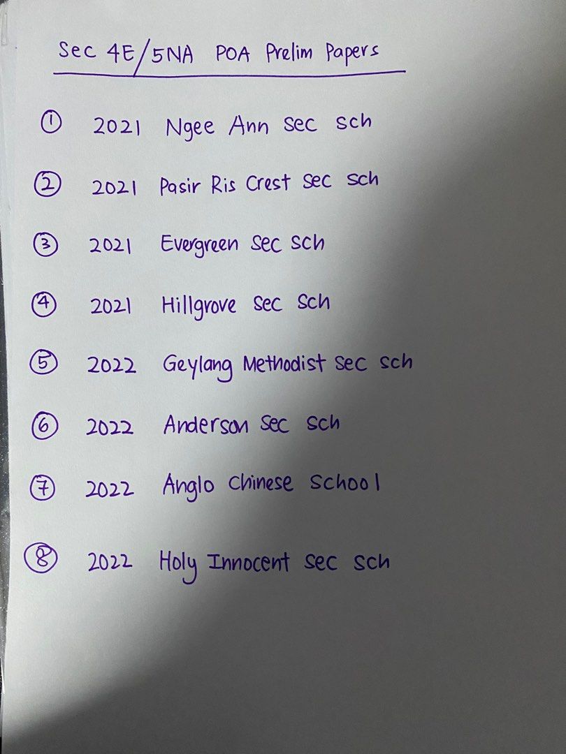 Sec 4E/5NA POA Past Years School Papers, Hobbies & Toys, Books ...