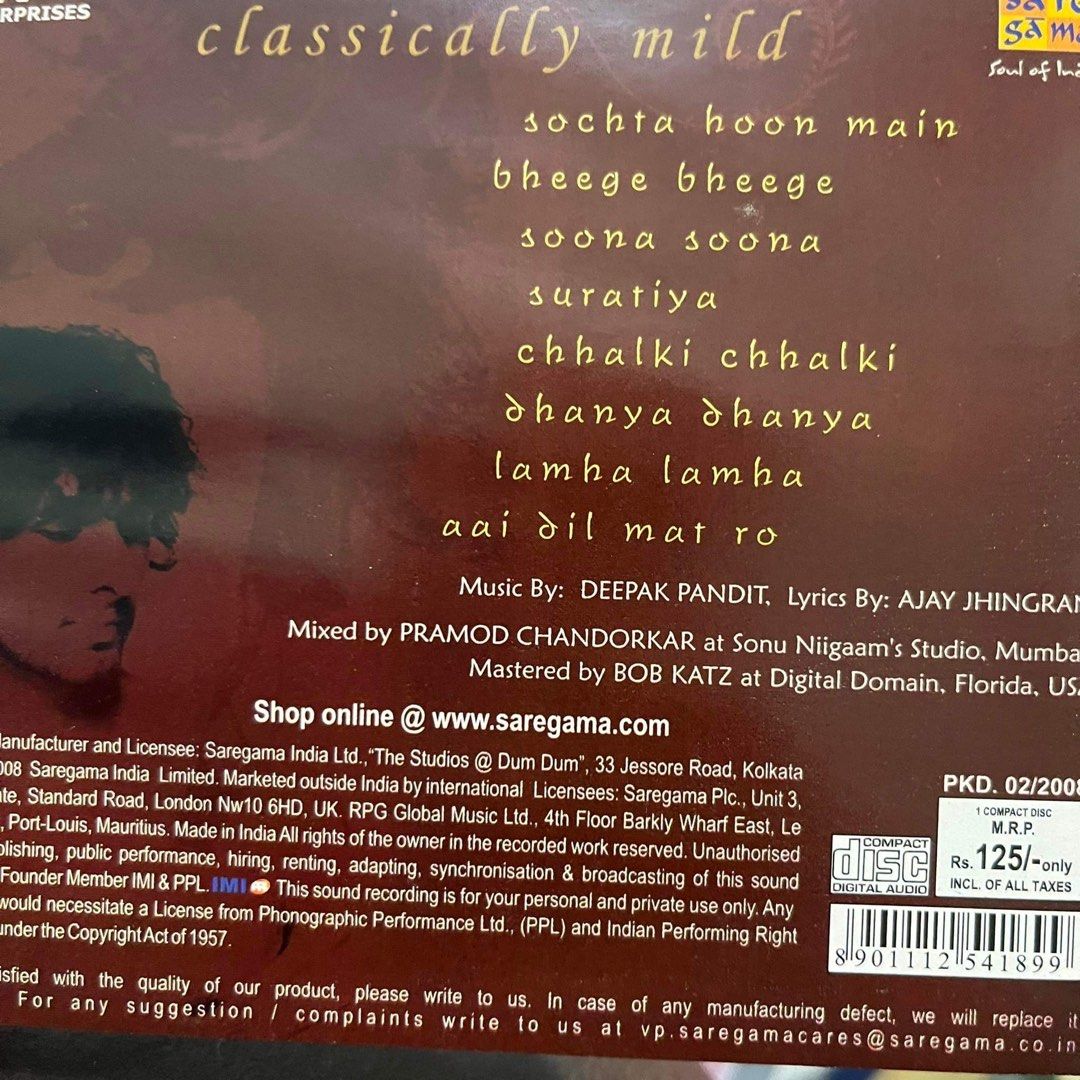 Sonu Nigam - Classically mild, Hobbies & Toys, Music & Media, CDs ...