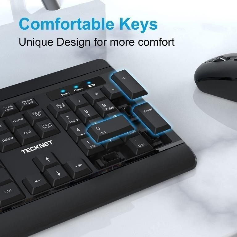 TECKNET Wireless Keyboard and Mouse Set, Ergonomic 2.4G Cordless ...