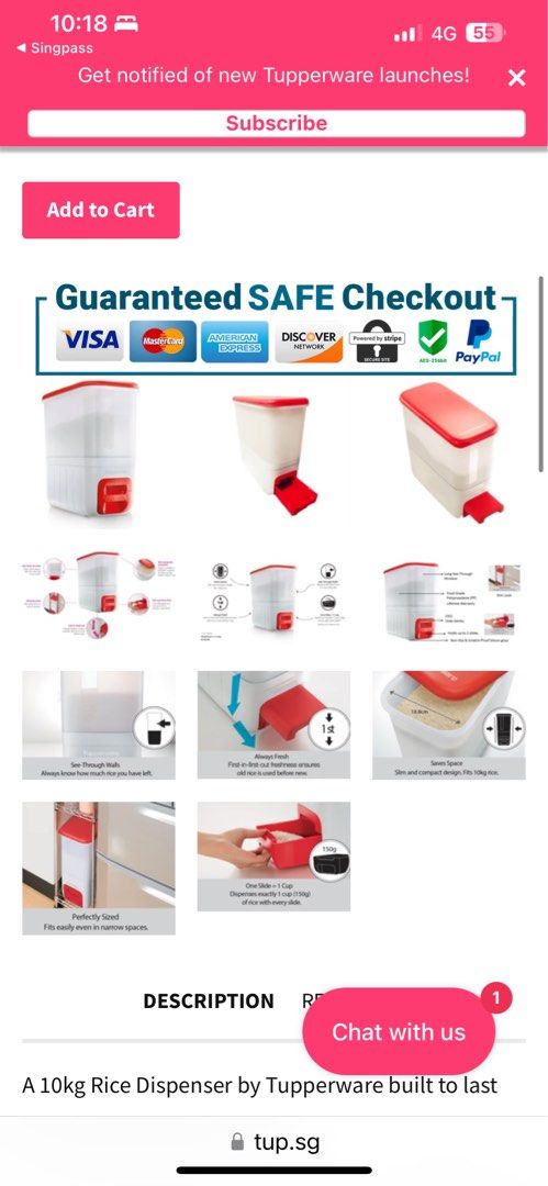 Tupperware Smart Rice Dispenser (10kg), Furniture & Home Living ...