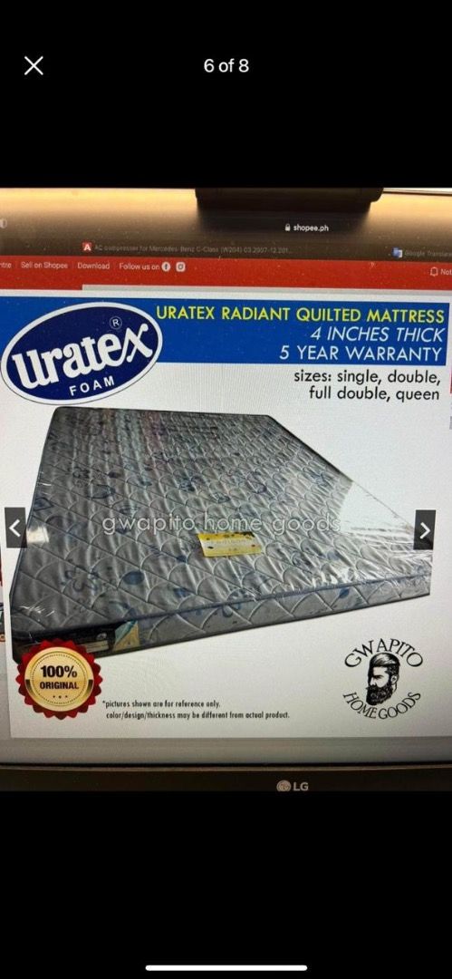 Uratex Radiant Quilted Mattress 4 inches thick 100% ORIGINAL, Furniture ...