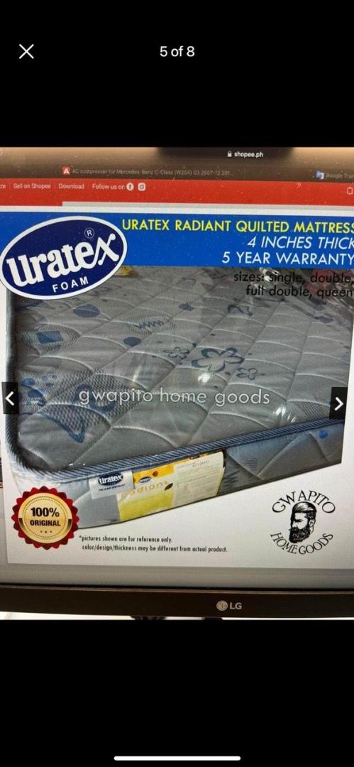 Uratex Radiant Quilted Mattress 4 inches thick 100% ORIGINAL, Furniture ...