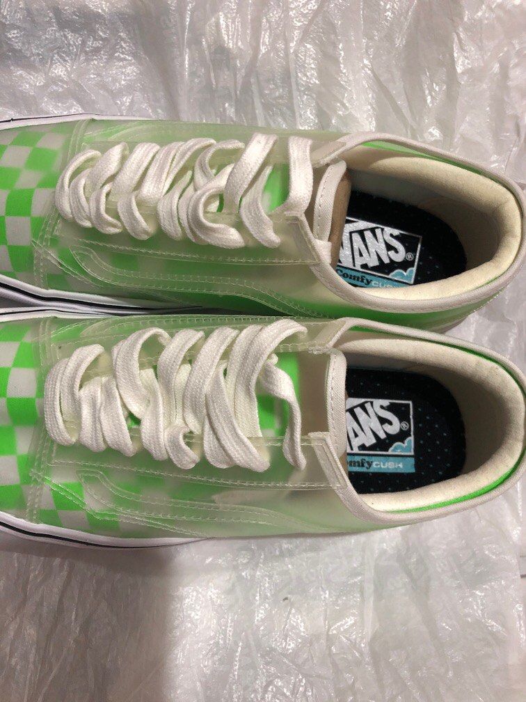 Vans Checkerboard Comfy Cush Slip-Skool Neon Green Lace Up Sneakers on ...