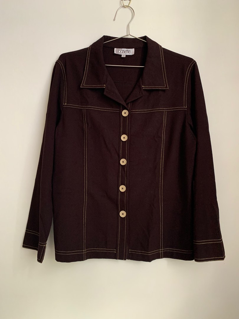 Vintage Contrast Stitch Jacket, Women's Fashion, Coats, Jackets and ...